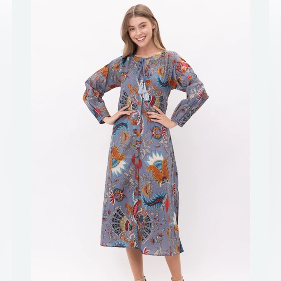 Raj | Dresses | Nwt Raj Xl 0 Cotton Paradise Peasant Belted Midi Dress ...